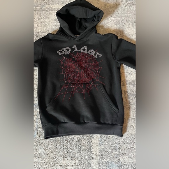 Jackets & Coats | Black Hoodie With Red Spider Web Design | Poshmark